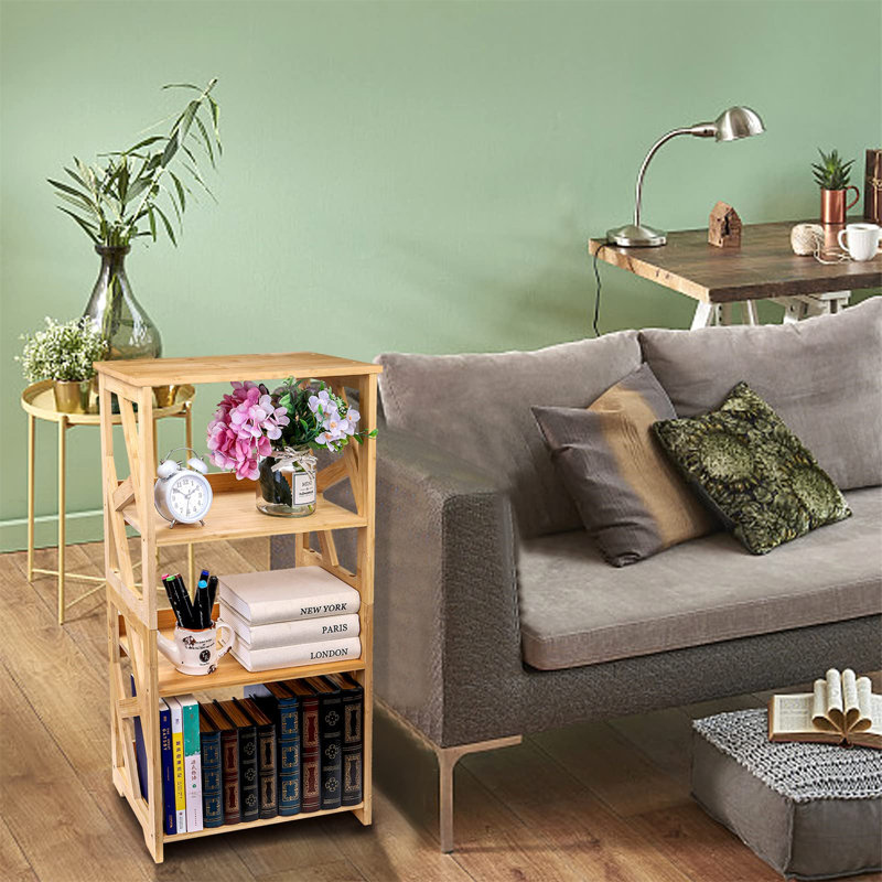 Winston Porter 3 Tier Open Shelves Bookshelf Small Bamboo Bookshelf Bamboo Natural Shelves Wayfair